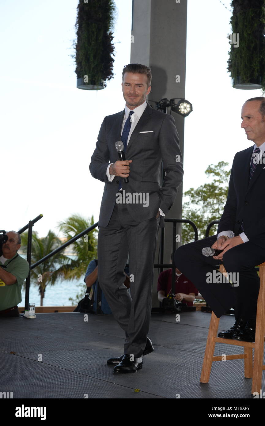 MIAMI, FL - FEBRUARY 05: Commissioner Don Garber, David Beckham and ...