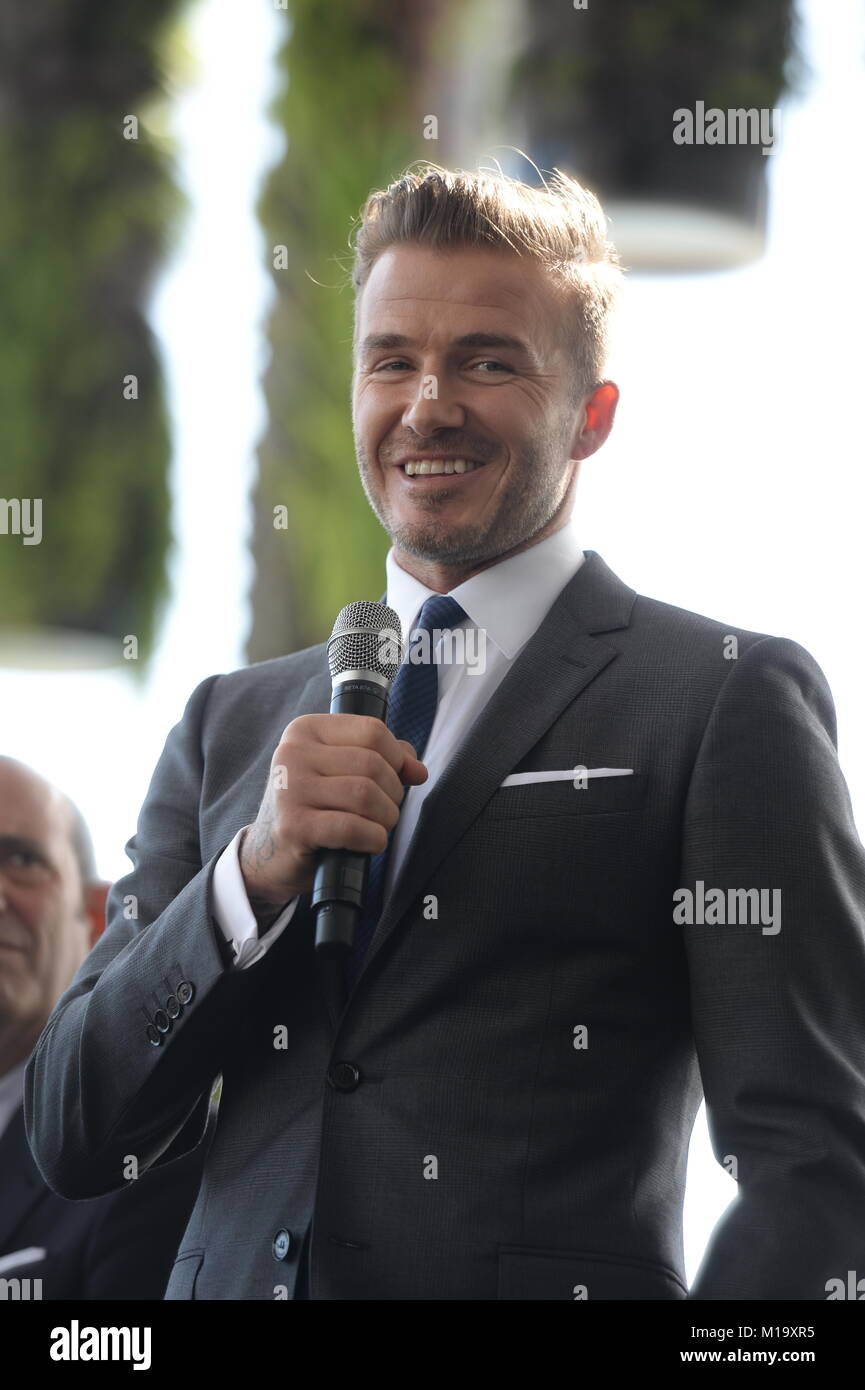 MIAMI, FL - FEBRUARY 05: Commissioner Don Garber, David Beckham and ...