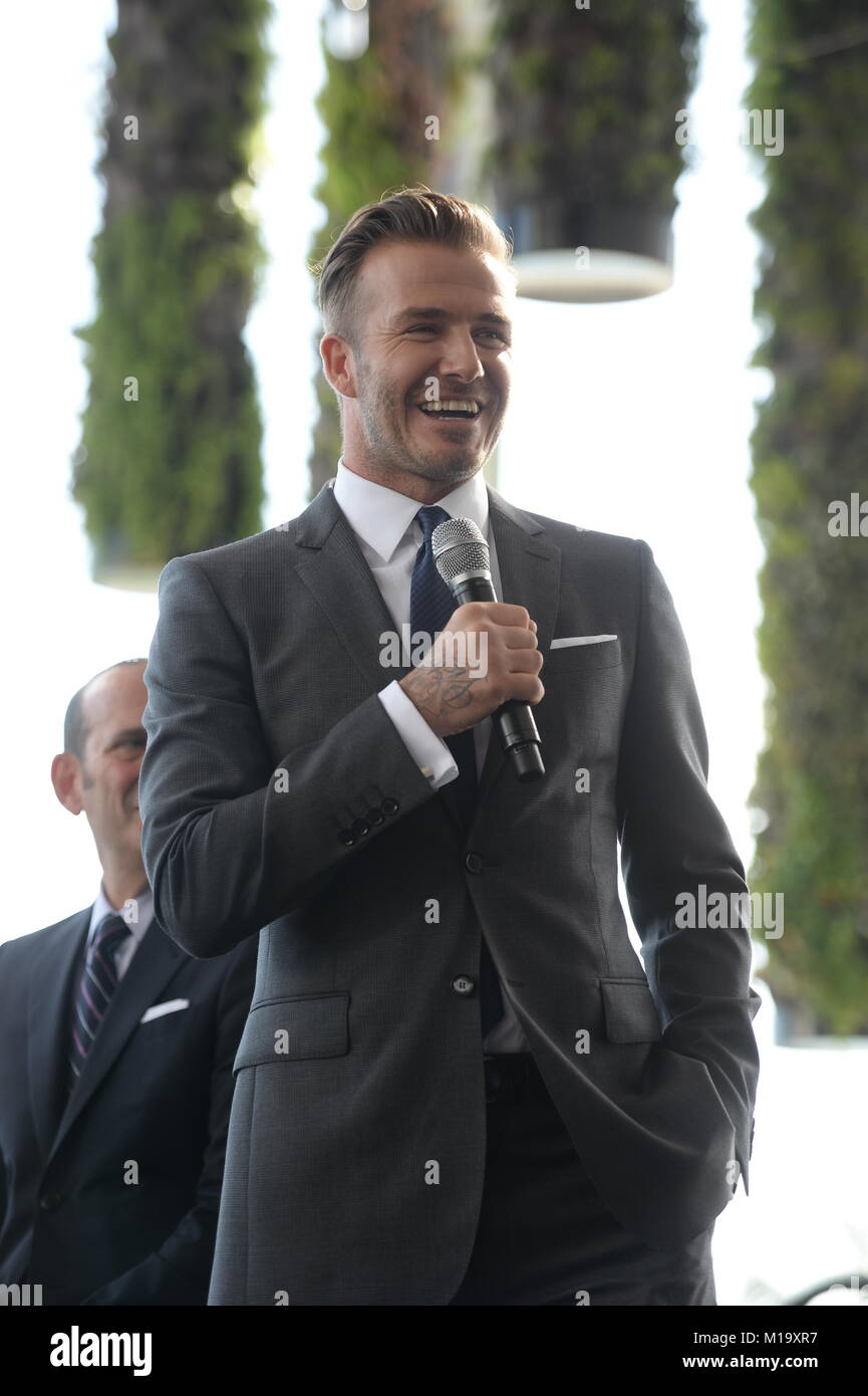 MIAMI, FL - FEBRUARY 05: Commissioner Don Garber, David Beckham and ...
