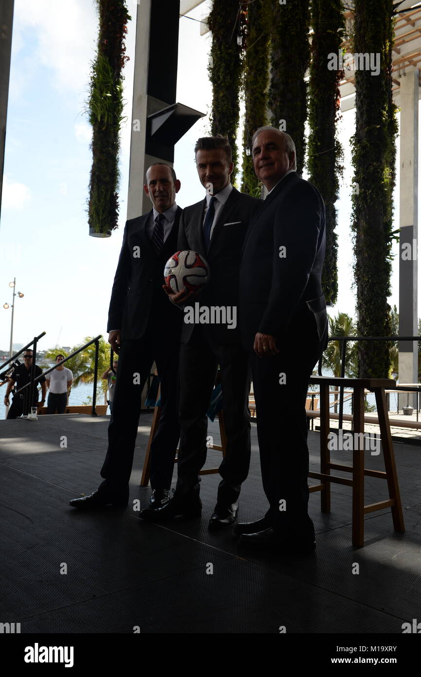 MIAMI, FL - FEBRUARY 05: Commissioner Don Garber, David Beckham and ...