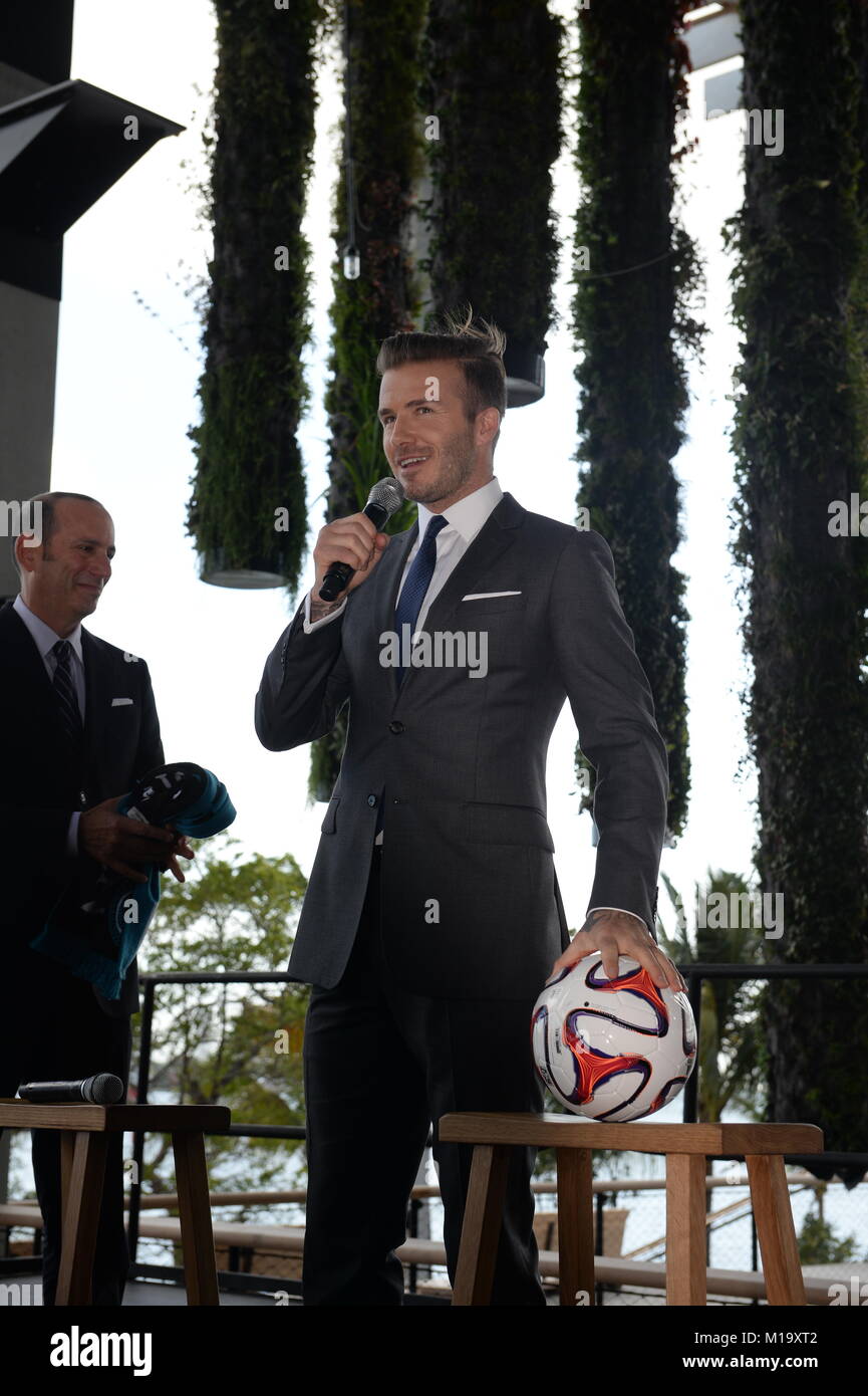 MIAMI, FL - FEBRUARY 05: Commissioner Don Garber, David Beckham and ...