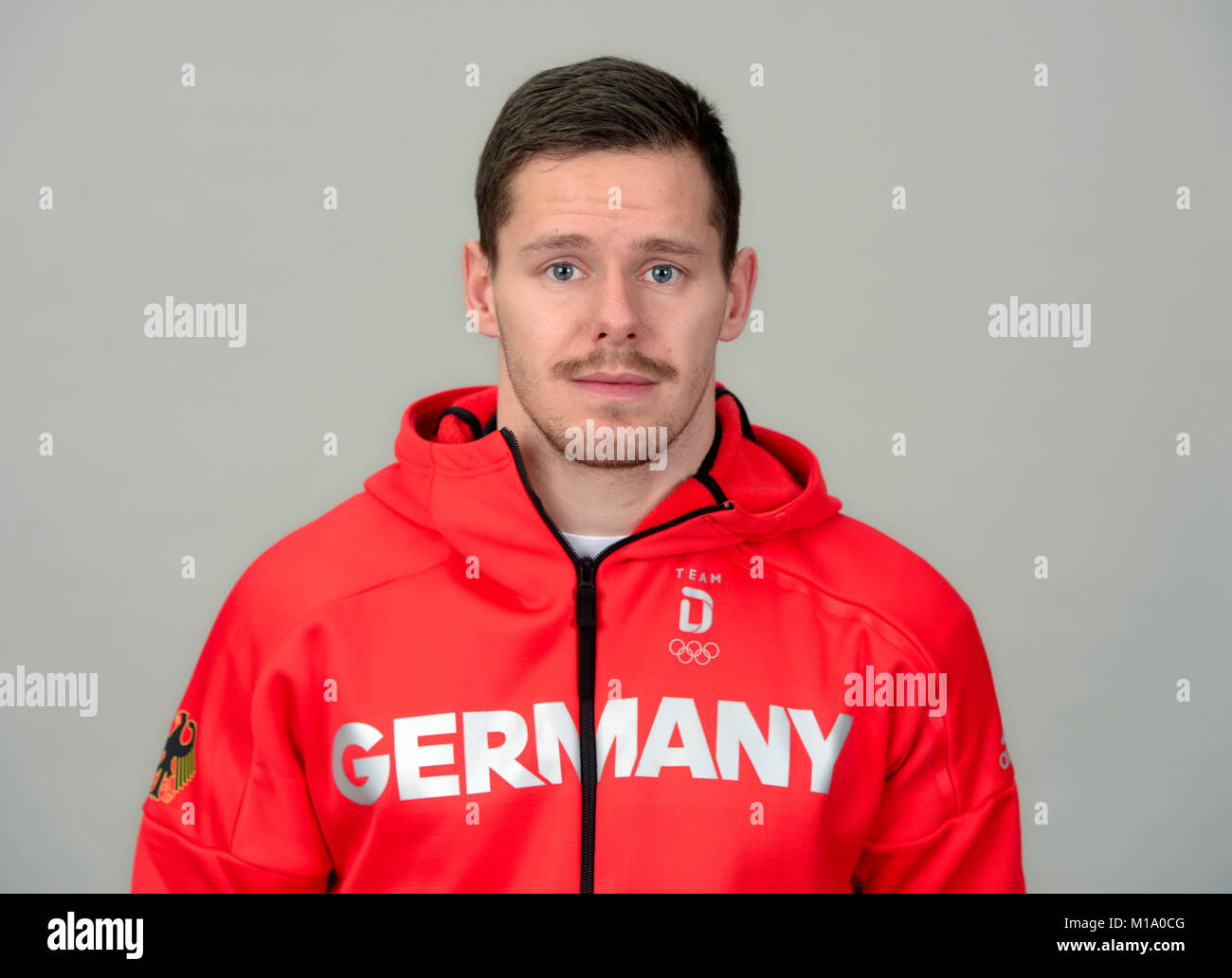 Skeleton racer Christopher Grotheer poses at a photocall during the ...