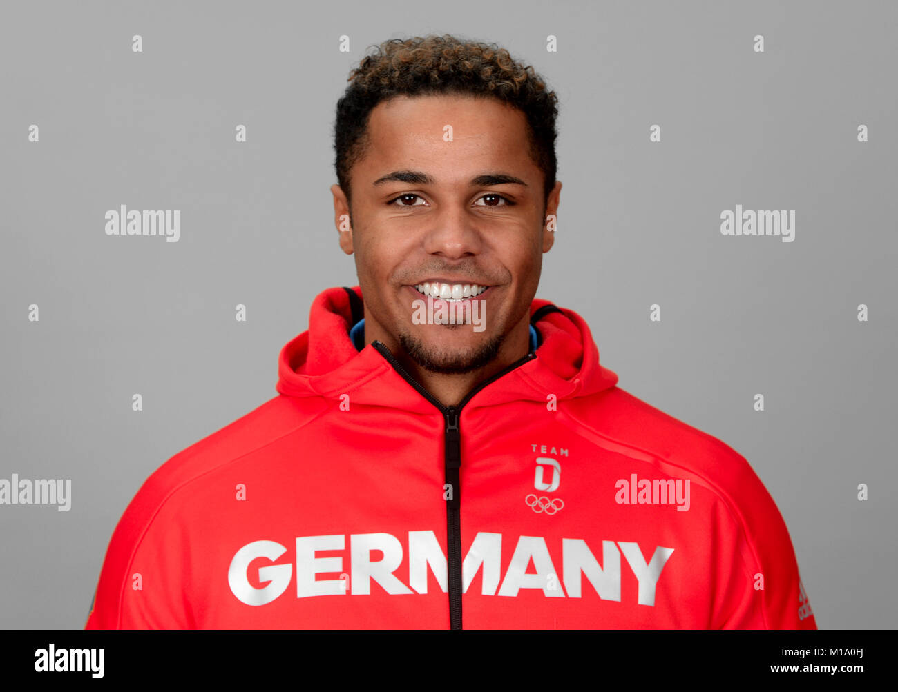 Bobsledder Joshua Ben Bluhm poses at a photocall during the ...