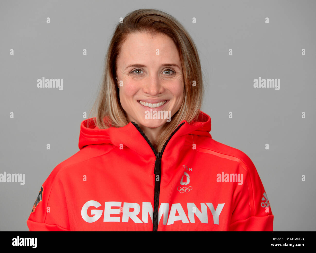 Bobsledder Lisette Thoene poses at a photocall during the preparations ...