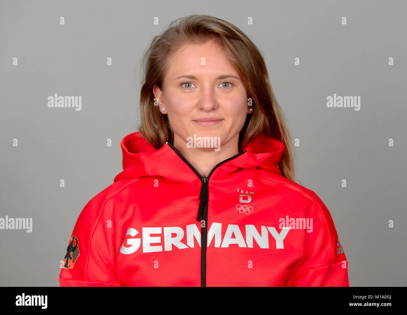 Bobsledder Stephanie Schneider poses at a photocall during the ...