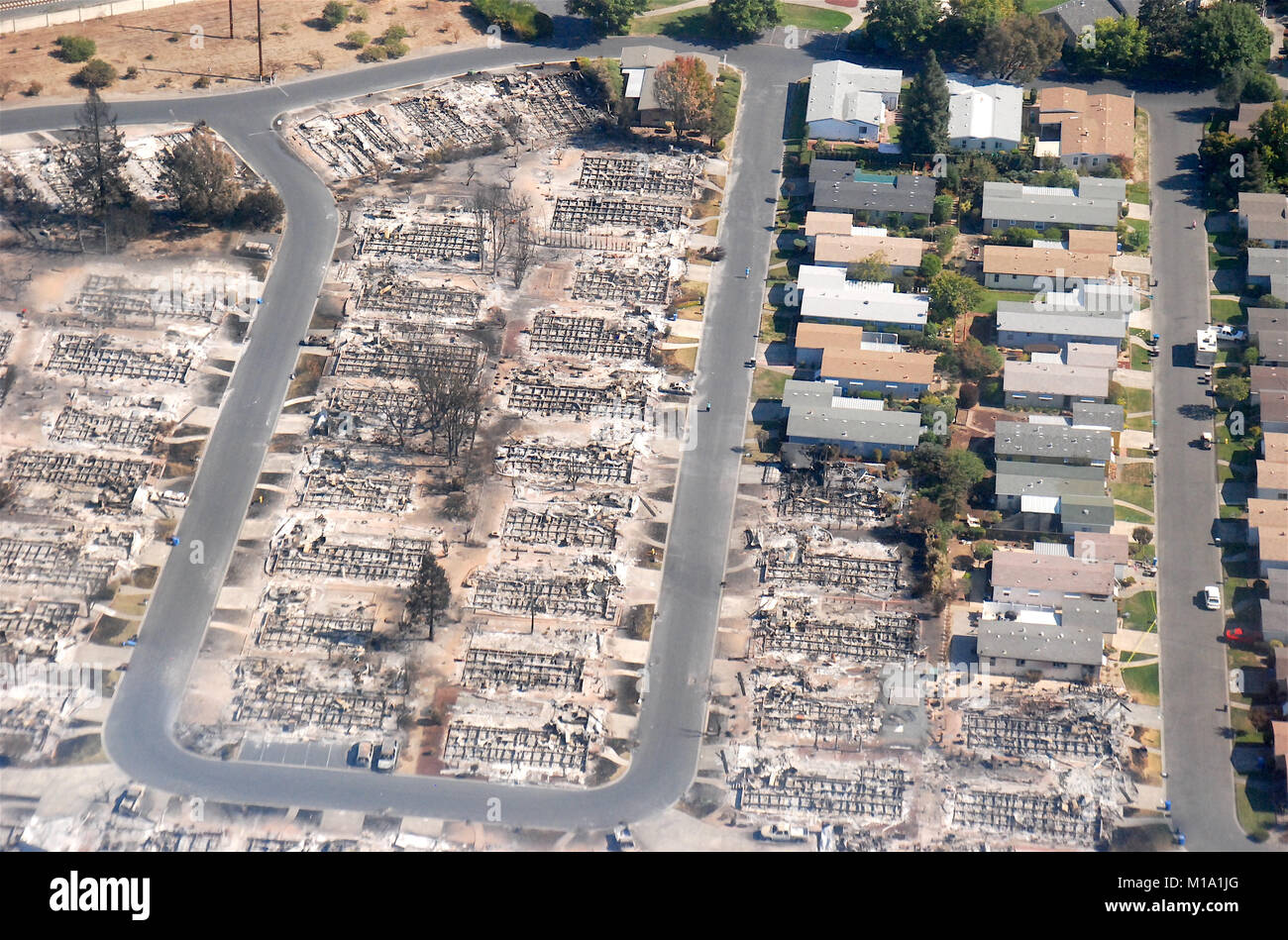 An aerial view of the homes burnt to the ground by the wildifres in ...