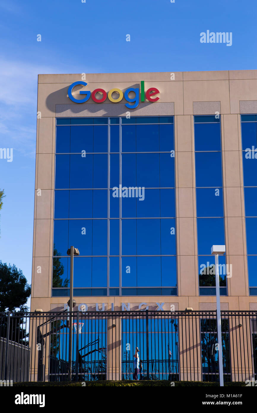 Google sign and logo on its Google center building in Irvine California ...