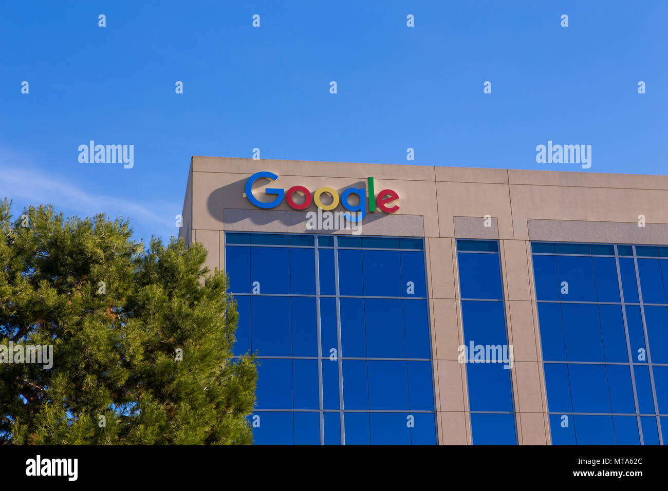 Google sign and logo on its Google center building in Irvine California ...