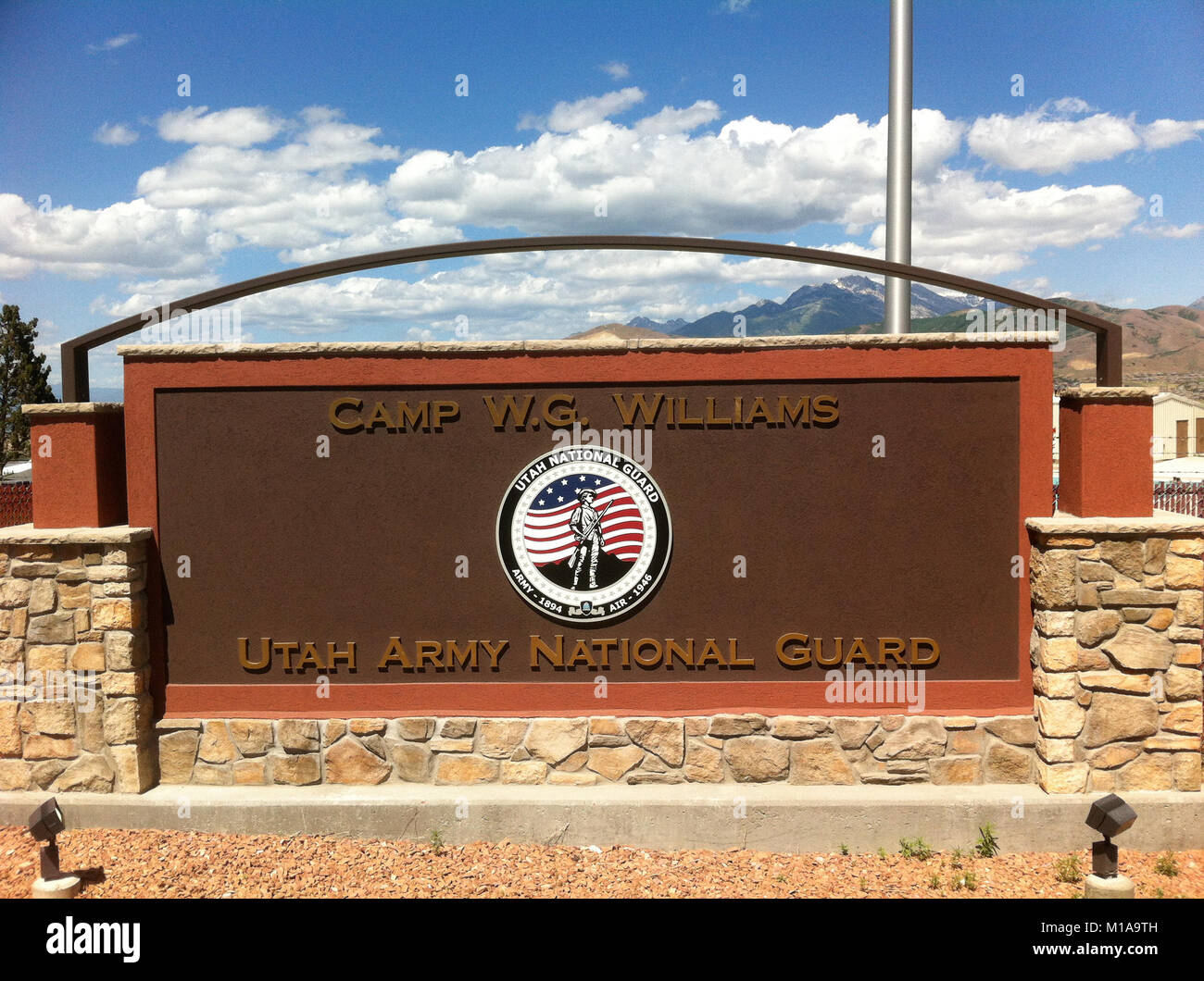 One of the signs at Camp Williams’ main gate with a view of Utah’s ...