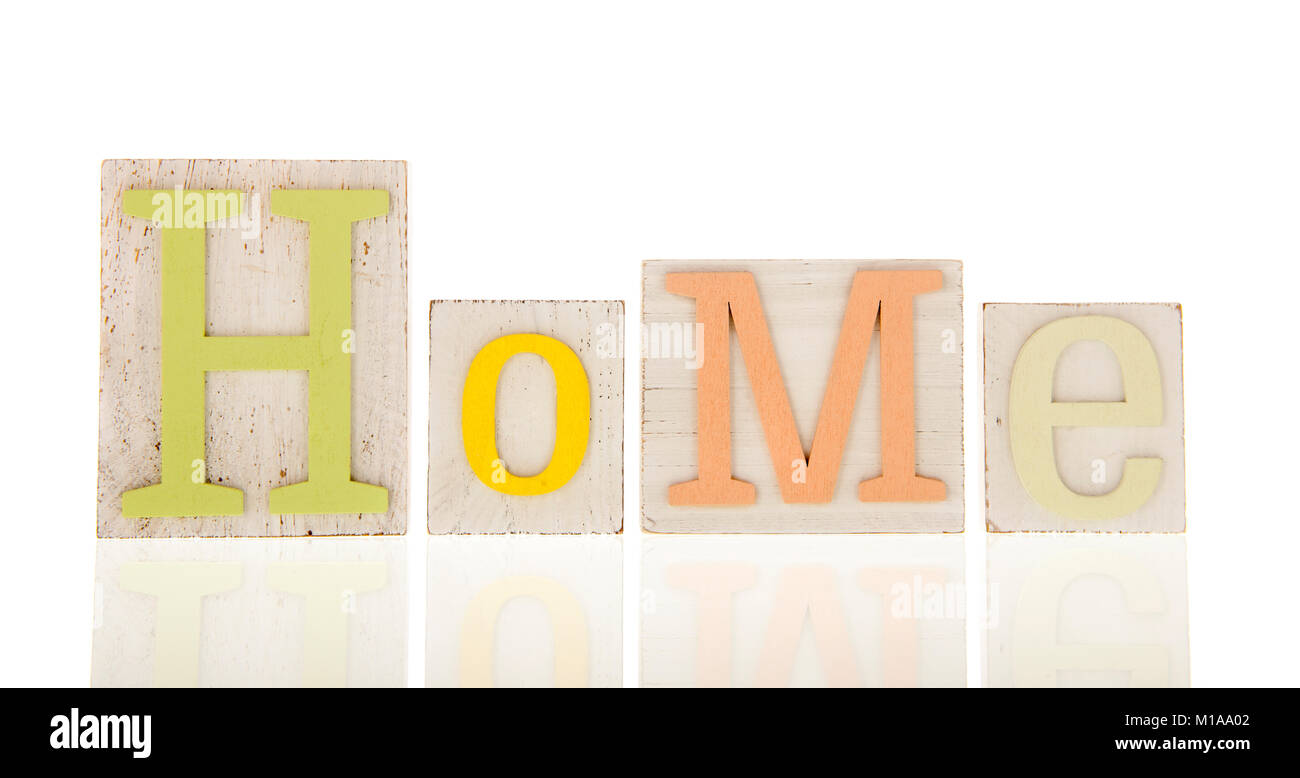 Print letters forming word home on white wood isolated Stock Photo - Alamy