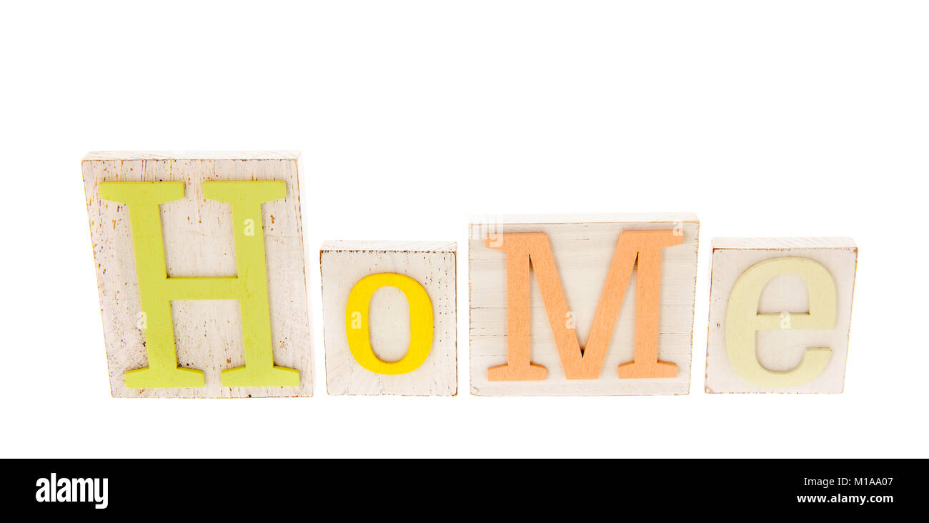Print letters forming word home on white wood isolated Stock Photo - Alamy