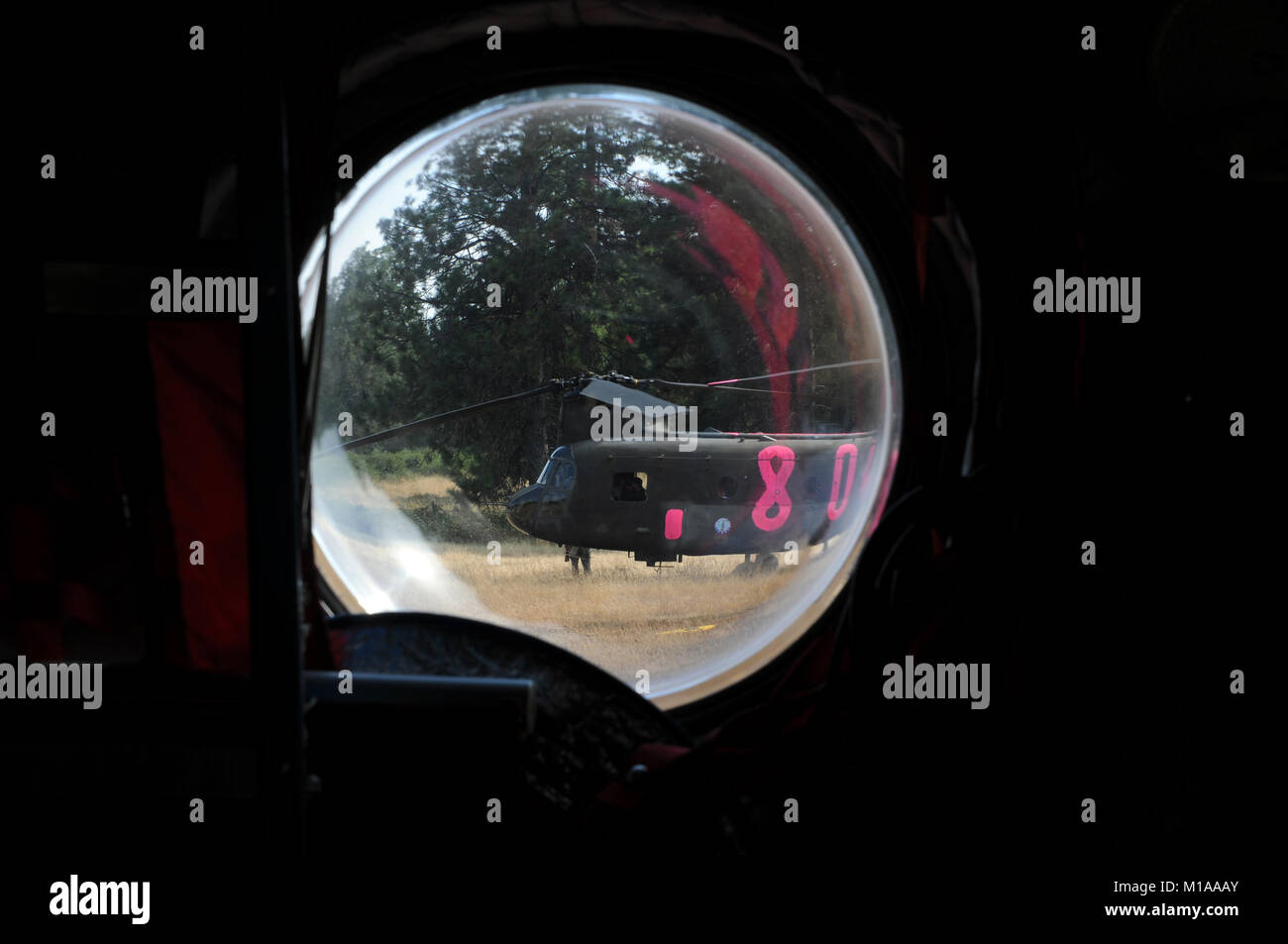 Looking through the window of one California Army National Guard CH-47 ...