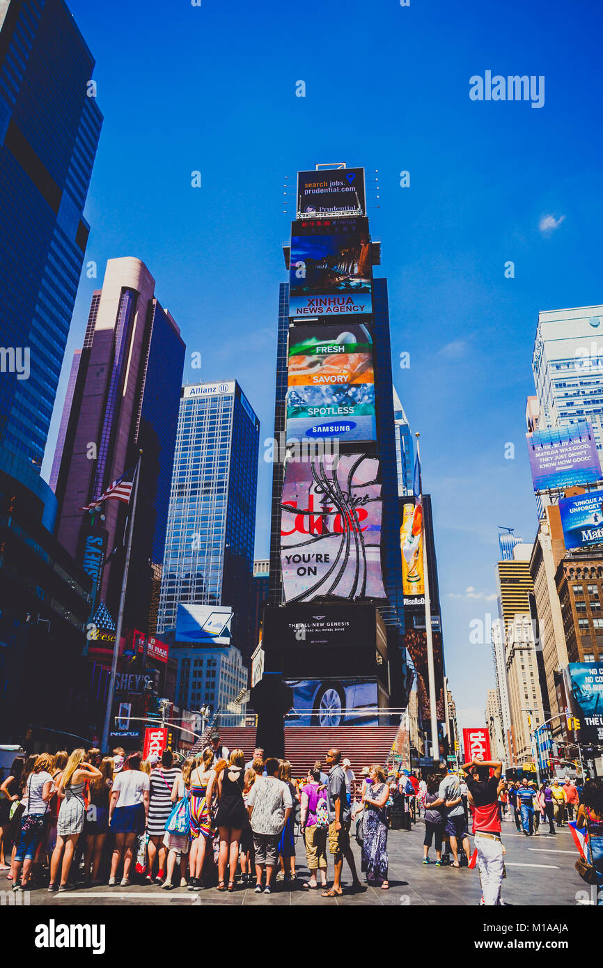 NEW YORK, NY - June 8th, 2014: detail of busy Times Square in Manhattan ...