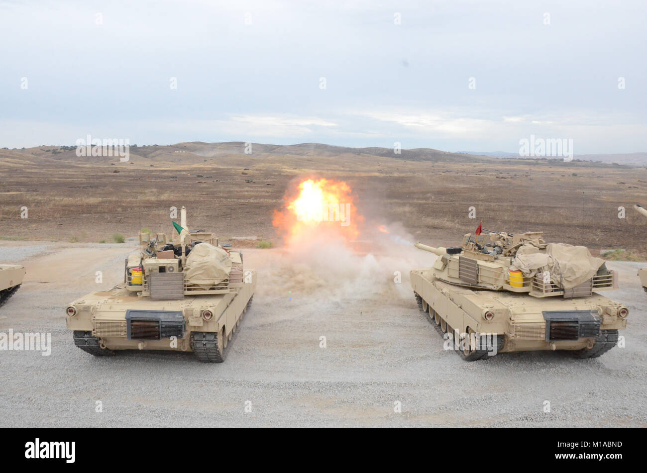 M1 Abrams main battle tanks from the California Army National Guard's ...