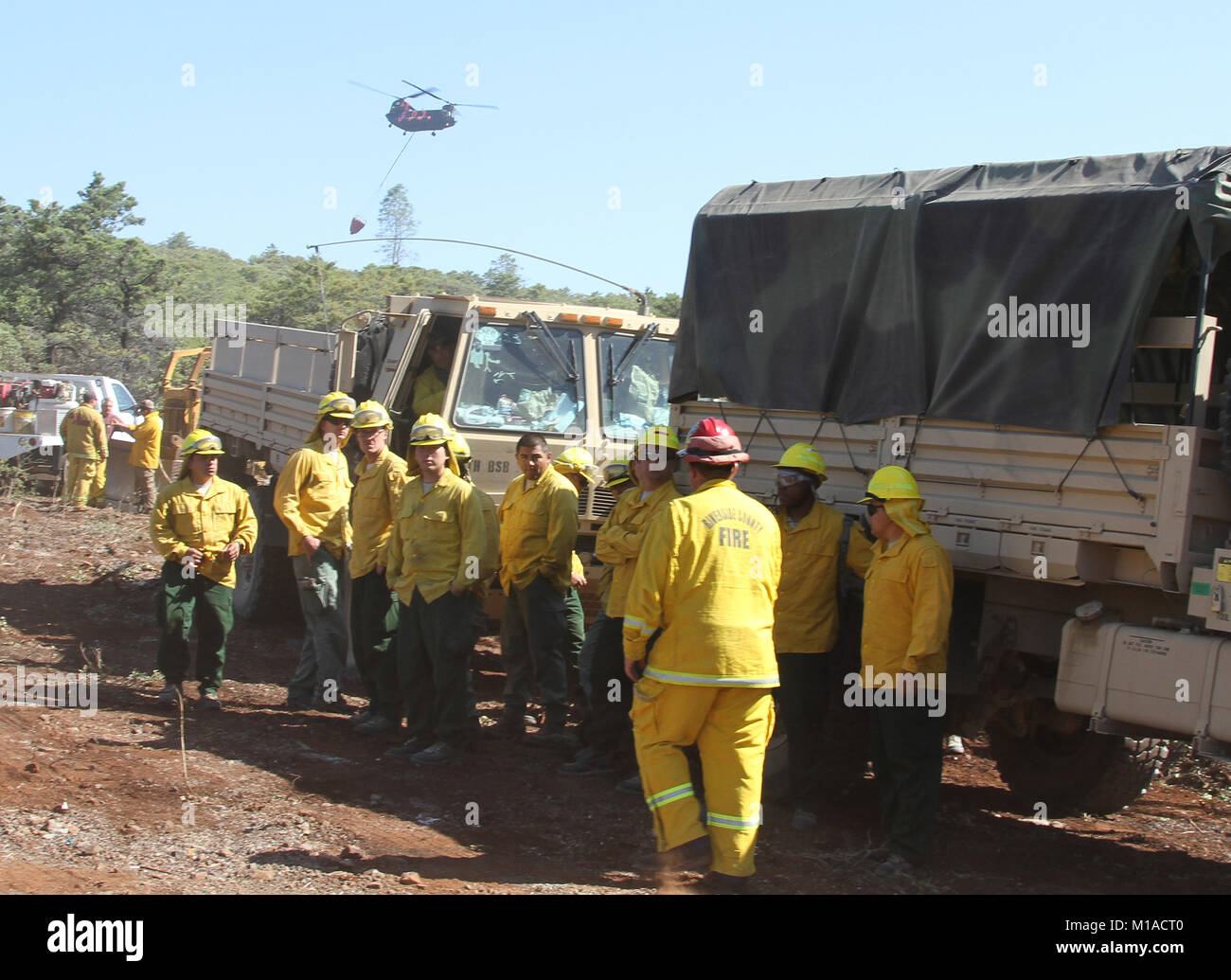 A CH-47 Chinook belonging to the California Army National Guard flies ...
