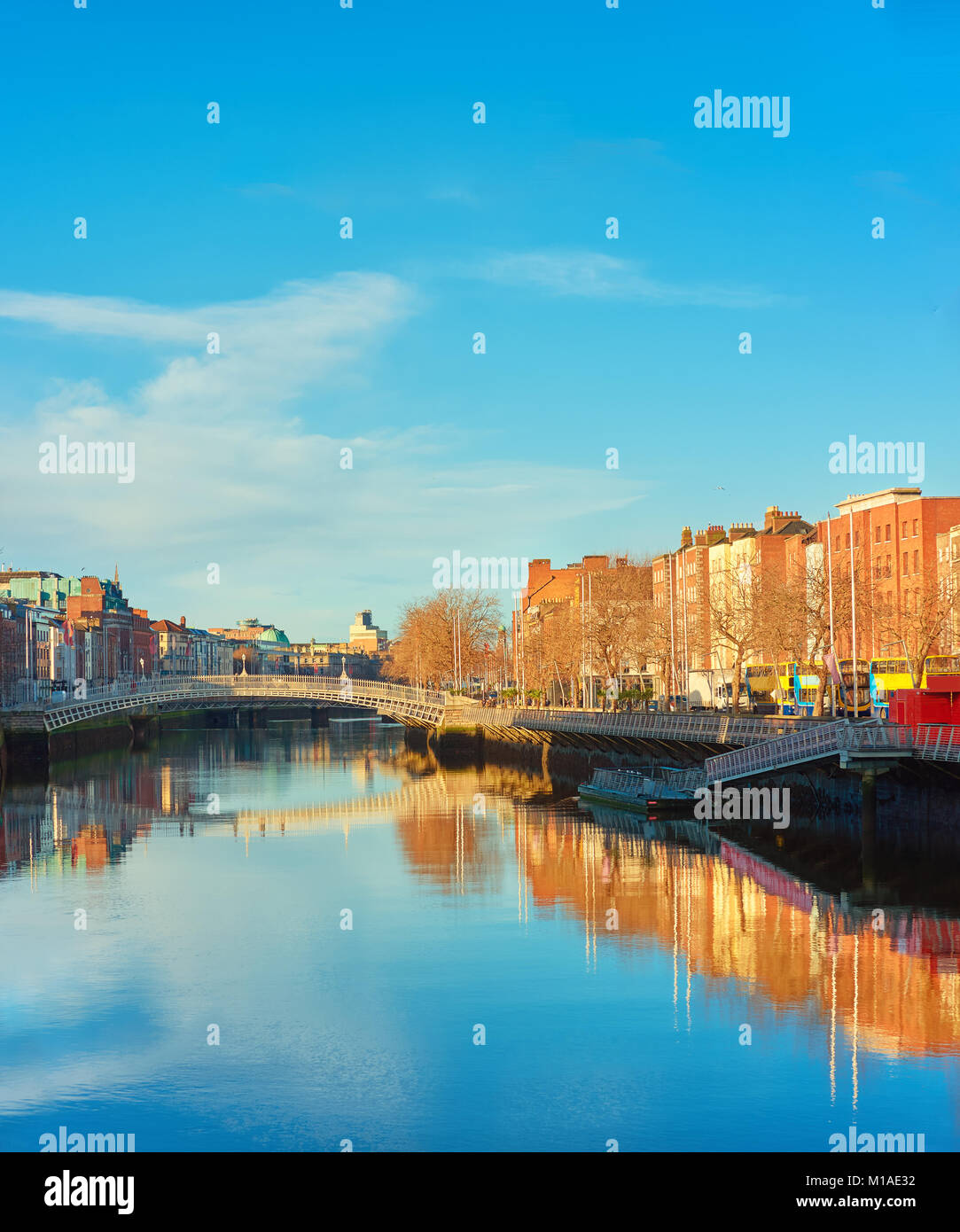 Dublin, panoramic image of Half penny bridge, or Ha'penny bridge, on a ...