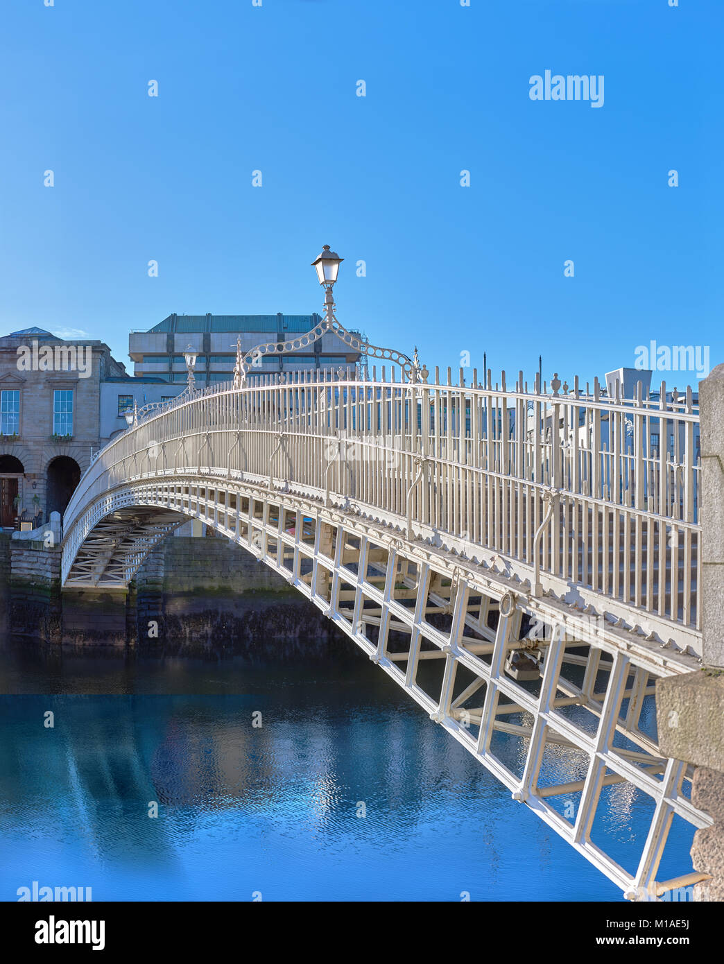 Dublin, panoramic image of Half penny bridge, or Ha'penny bridge, under ...