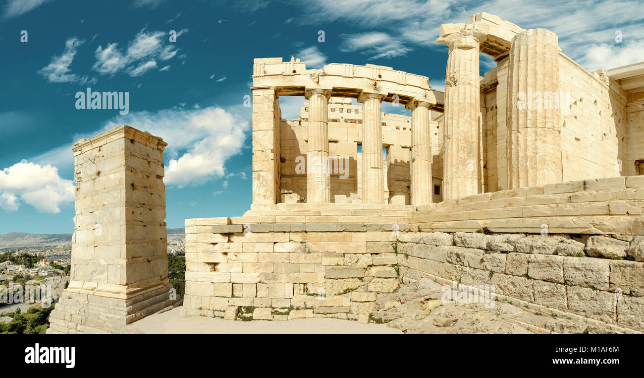Ruins of an ancient gateway Propylaea in Acropolis fortress, Athens ...