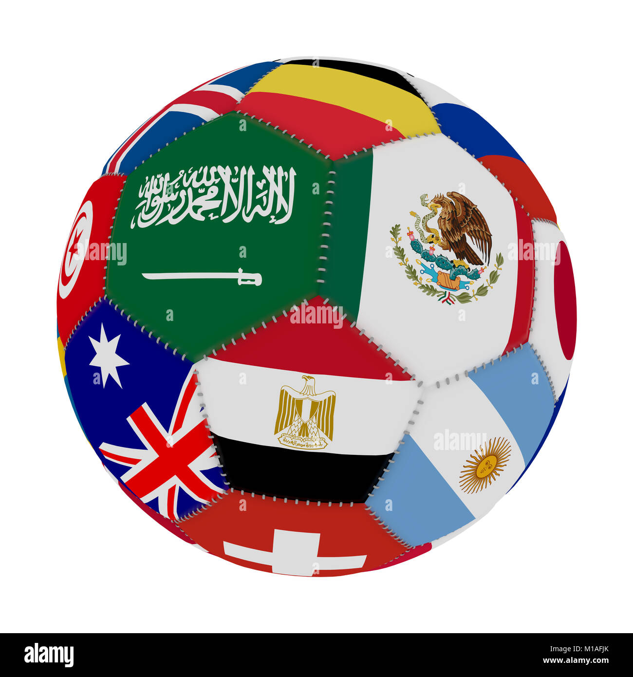 Soccer ball with the color of the flags of the countries participating ...