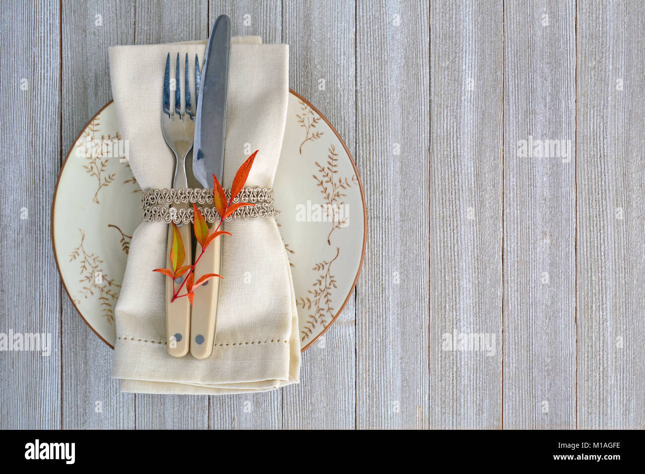 Rustic table setting with copy space shot from overhead Stock Photo - Alamy