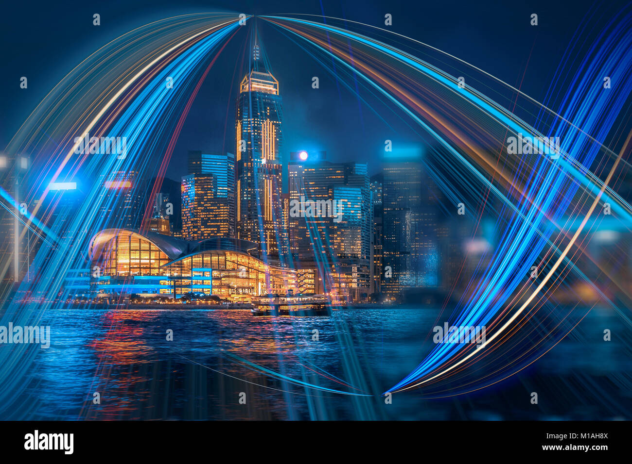 double exposure with traffic light in the Hong Kong city Stock Photo ...