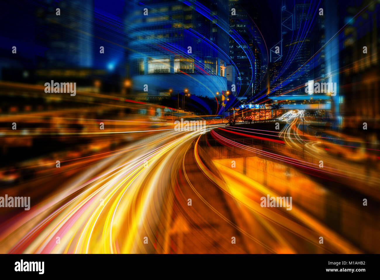 double exposure with traffic light in the Hong Kong city Stock Photo ...