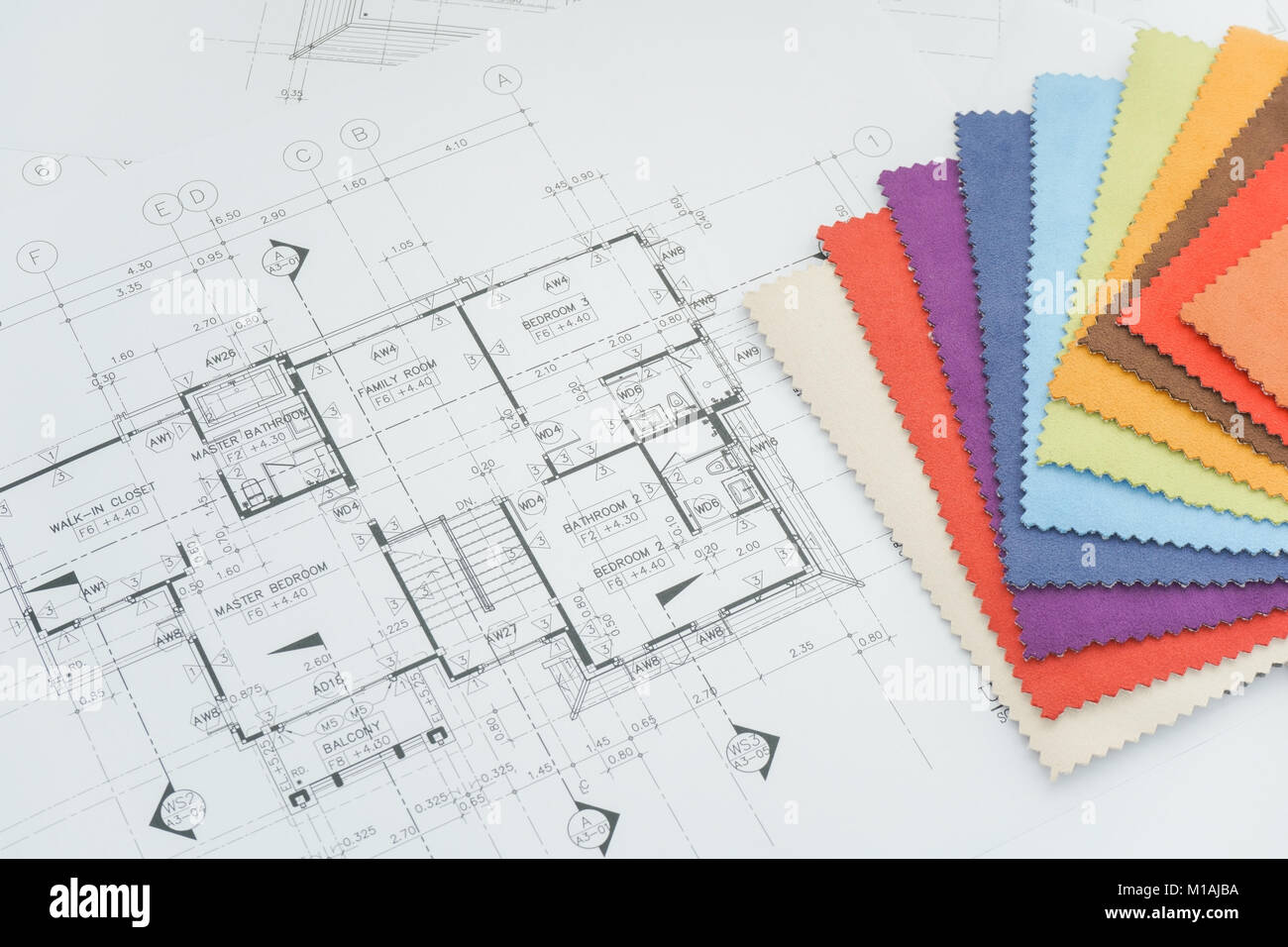 Close up sample of fabric and architectural drawing paper Stock Photo ...