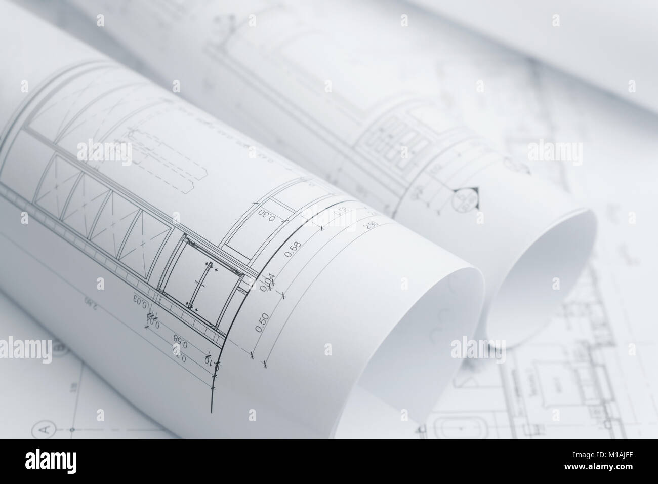 architectural drawing paper rolls of a dwelling for construction Stock ...