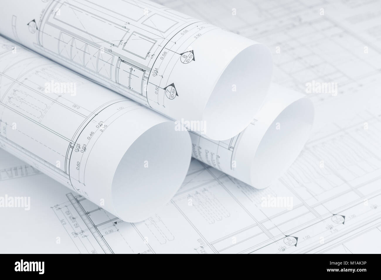 architectural drawing paper rolls of a dwelling for construction Stock ...