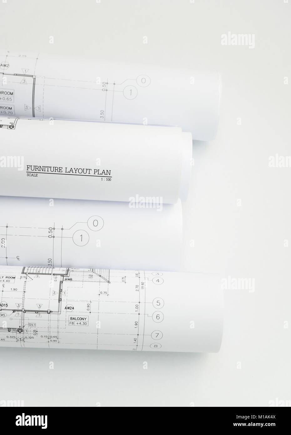 architectural drawing paper rolls of a dwelling for construction Stock ...