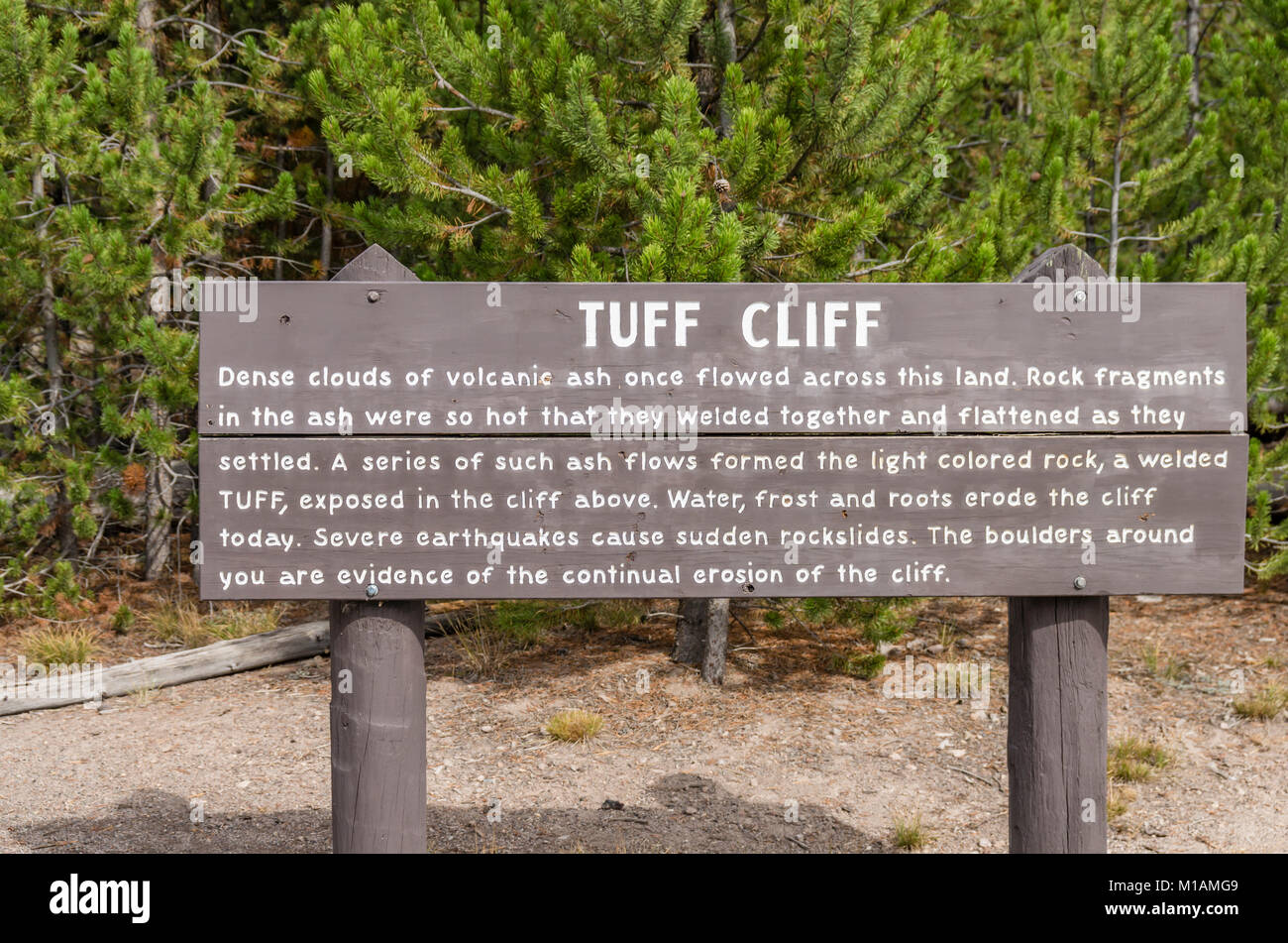 SIgnboard at the Tuff Cliff feature explaining the history of the cliff ...
