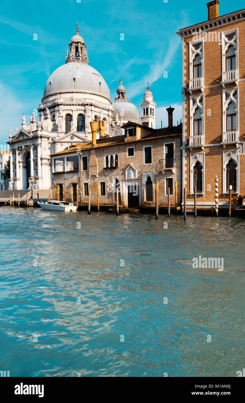 Grand Canal and Basilica Santa Maria della Salute in Venice on a bright ...