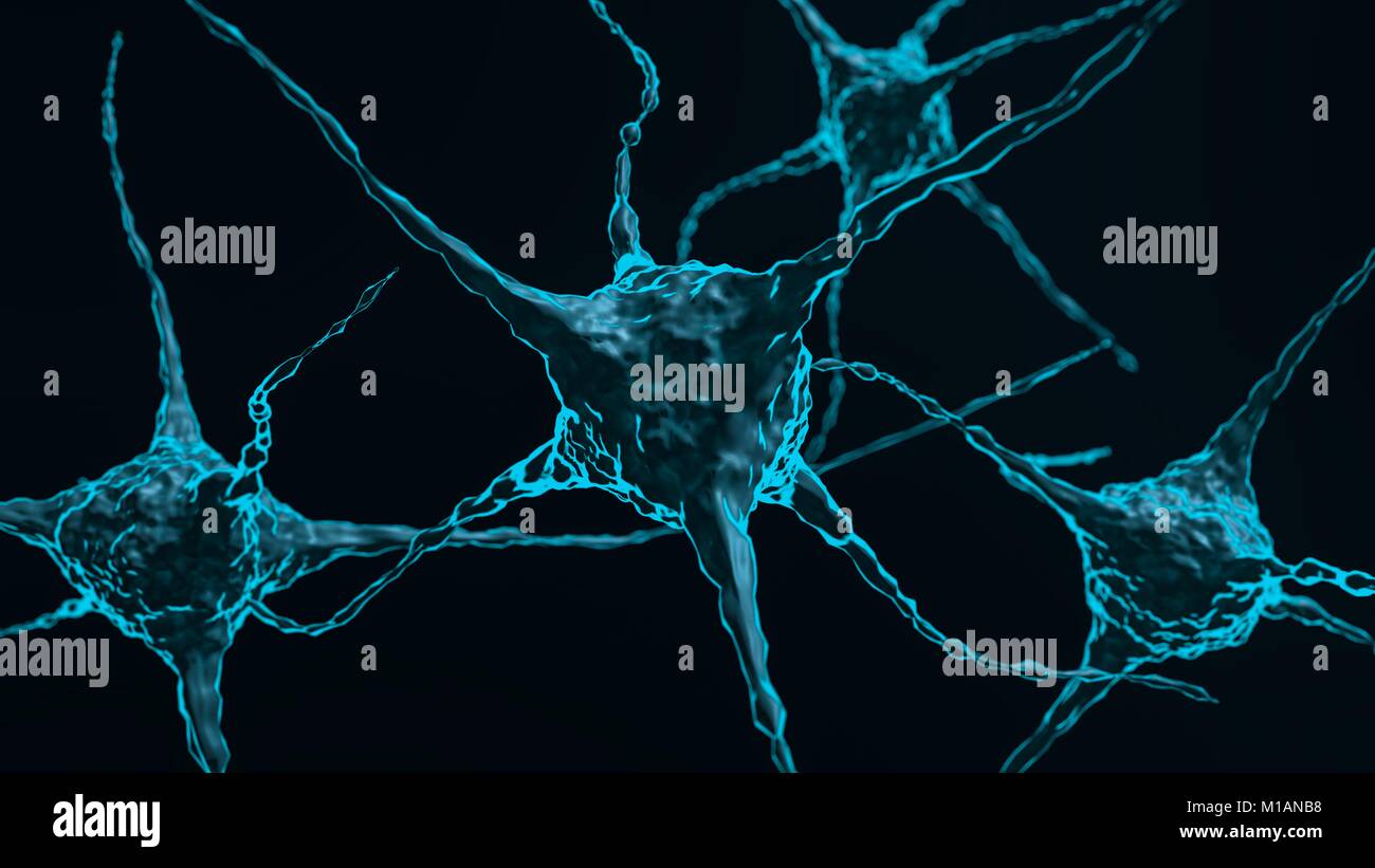 Neuron Cells With Glowing Link Knots Stock Photo - Alamy