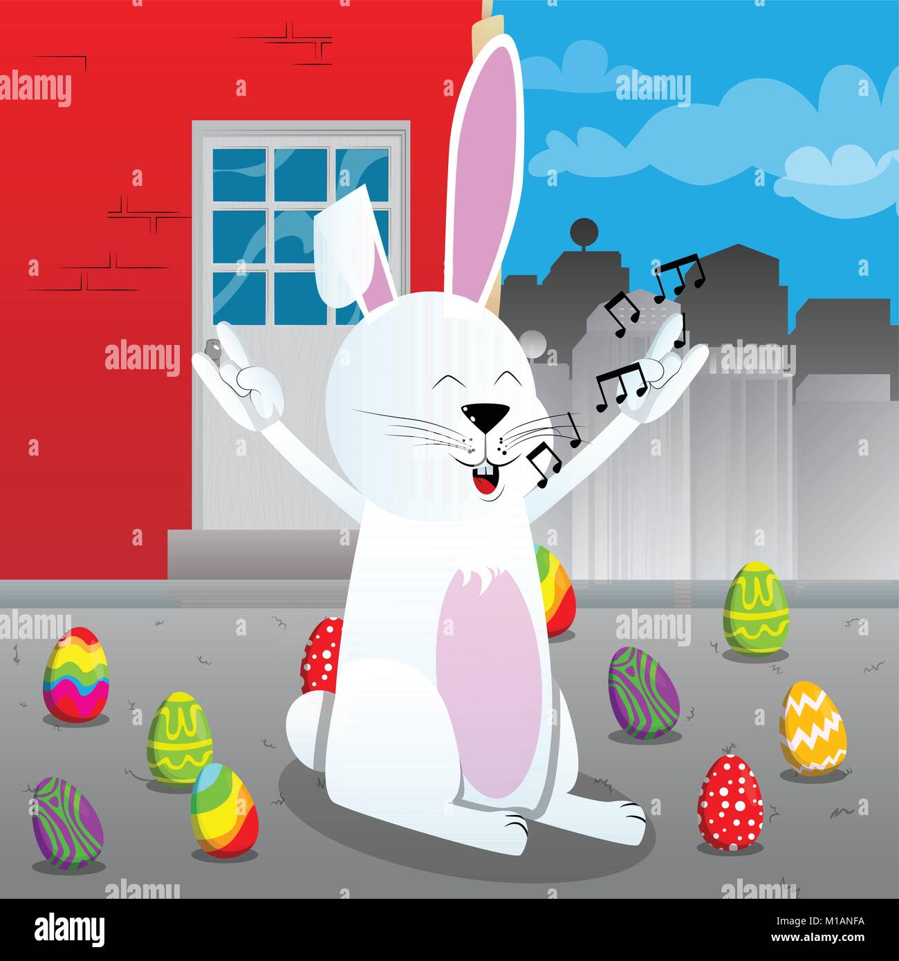 Easter bunny with hands in rocker pose. Vector cartoon character ...