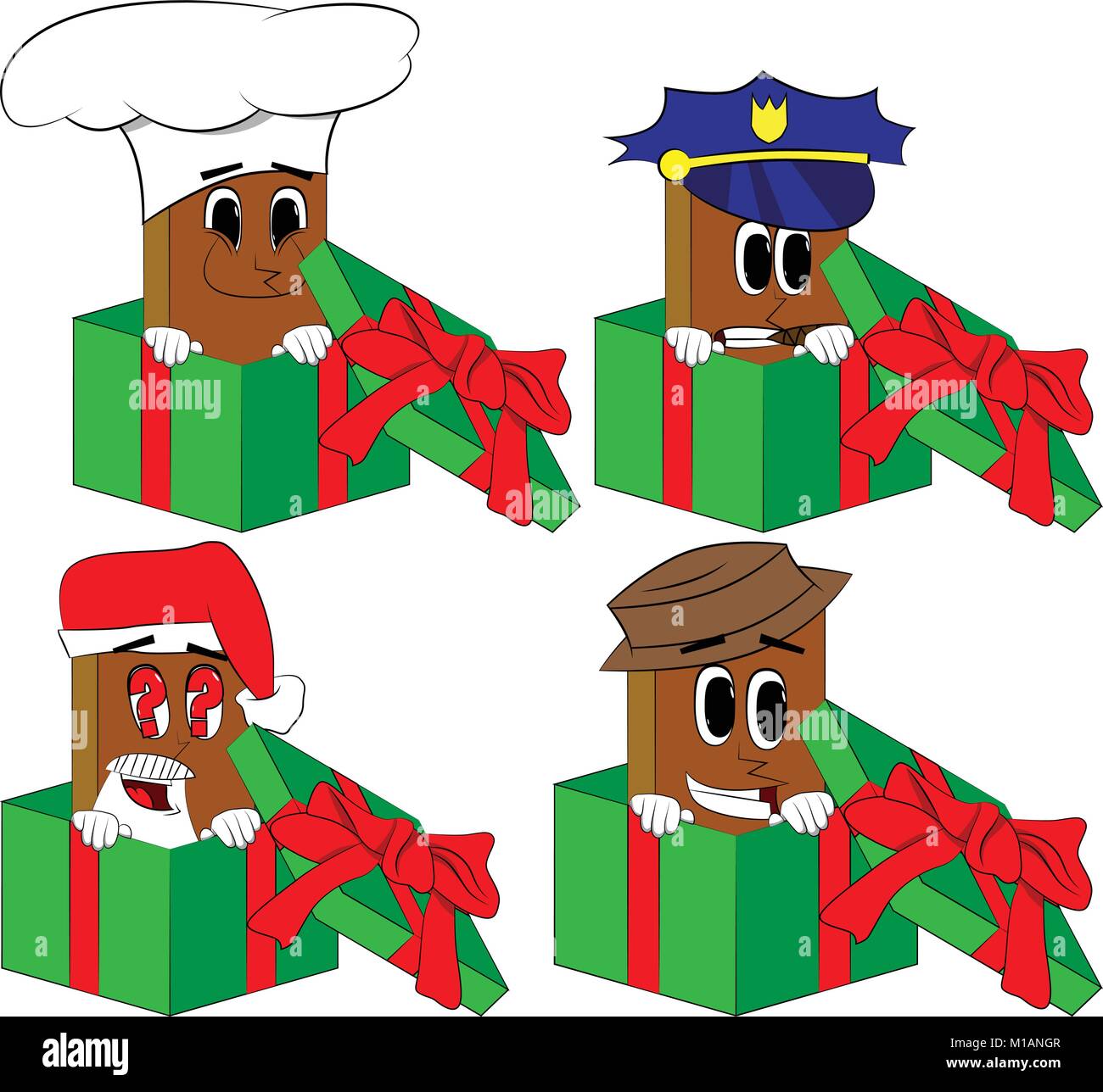 Books in a gift box. Cartoon book collection with costume faces ...