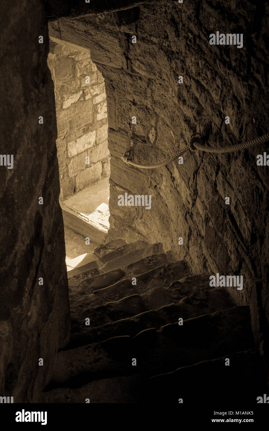 Stone steps inside Caernarfon castle, North Wales Stock Photo - Alamy