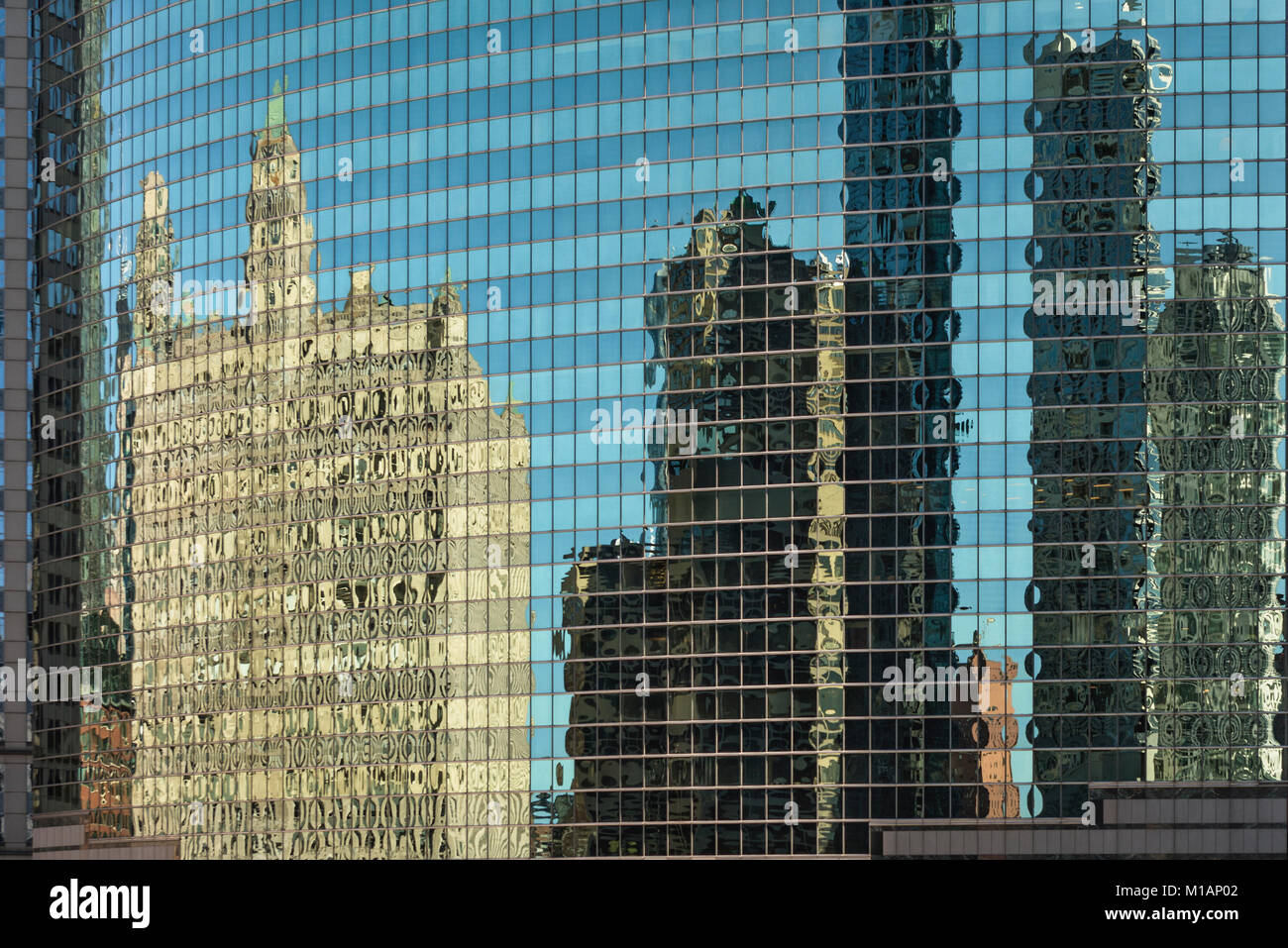 Distorted view of Chicago downtown modern and vintage architecture ...