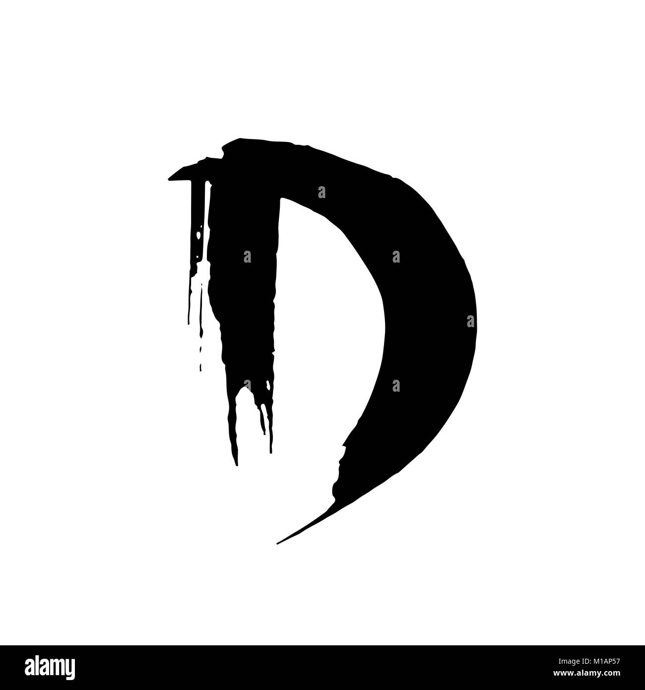 Letter D. Handwritten by dry brush. Rough strokes font. Vector ...