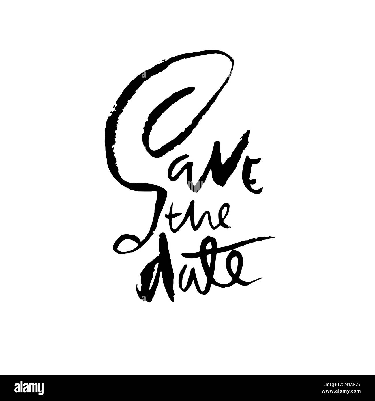 Save the date. Modern ink dry brush pen lettering. Handwritten vector ...