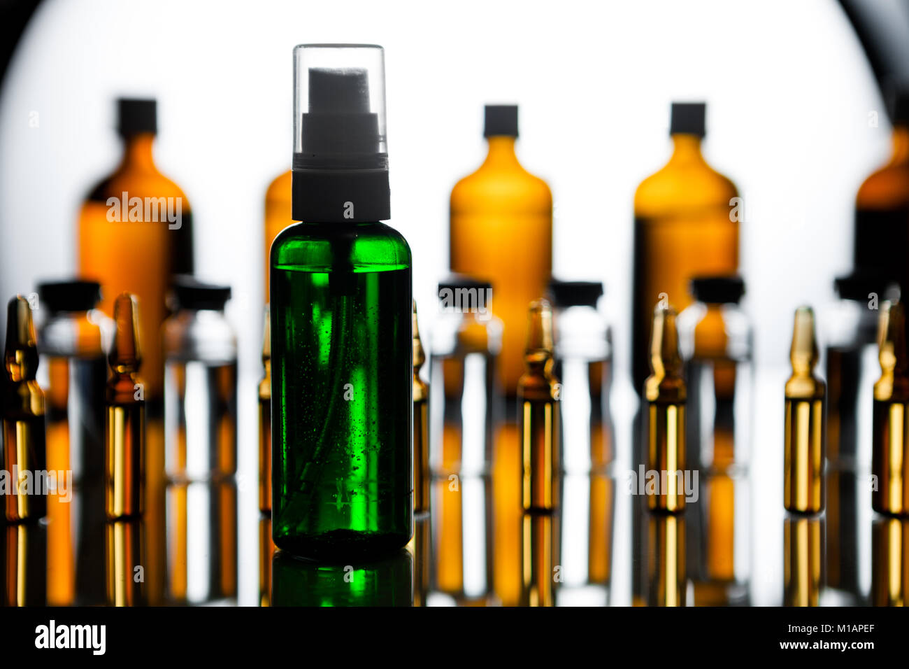 Group object of liquid medicinal agent in limpid glassware in medical ...