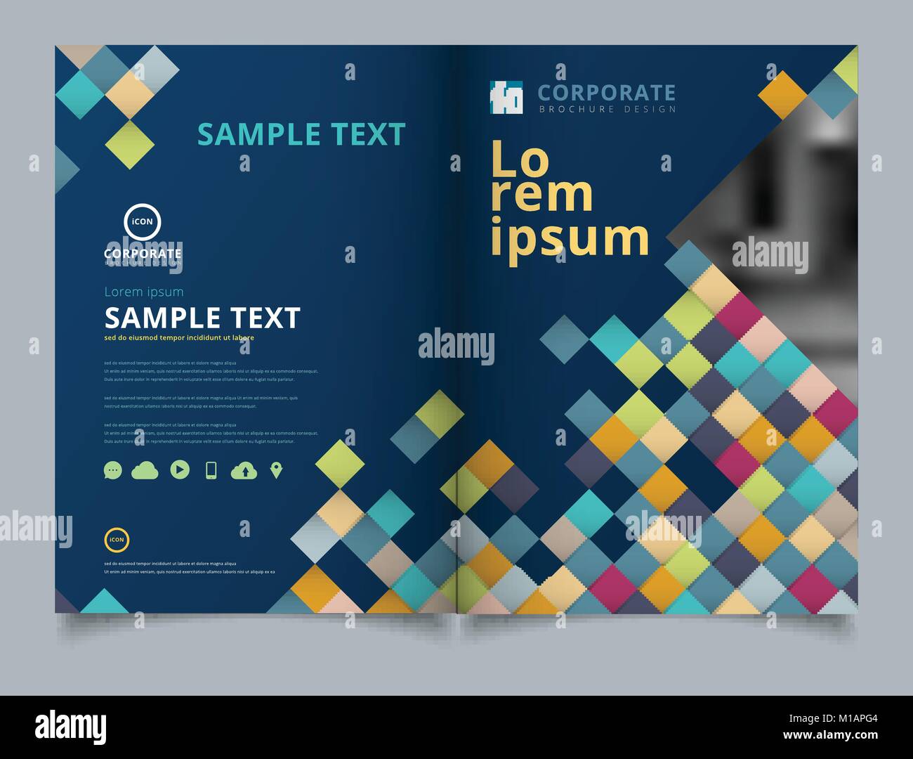 Brochure abstract colorful squares pattern pixel background layout ...
