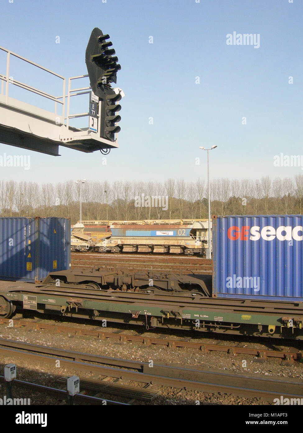 Railway freight wagons and containers Stock Photo - Alamy