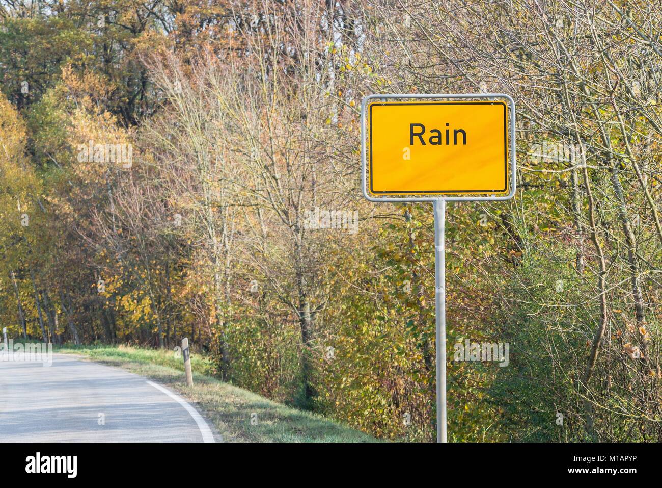 Town sign with the word rain, Bavaria, Germany Stock Photo - Alamy