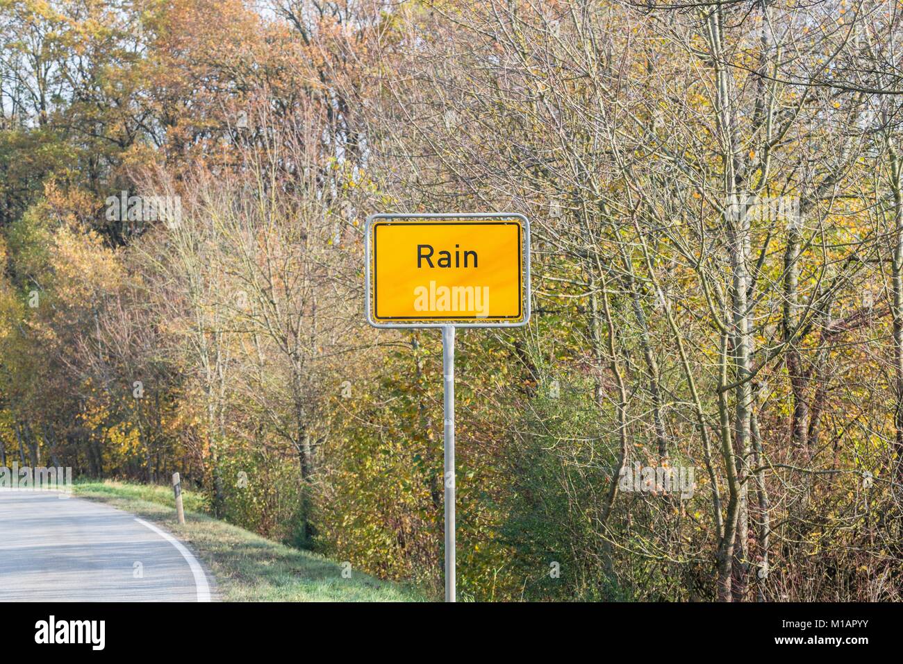 Town sign with the word rain, Bavaria, Germany Stock Photo - Alamy