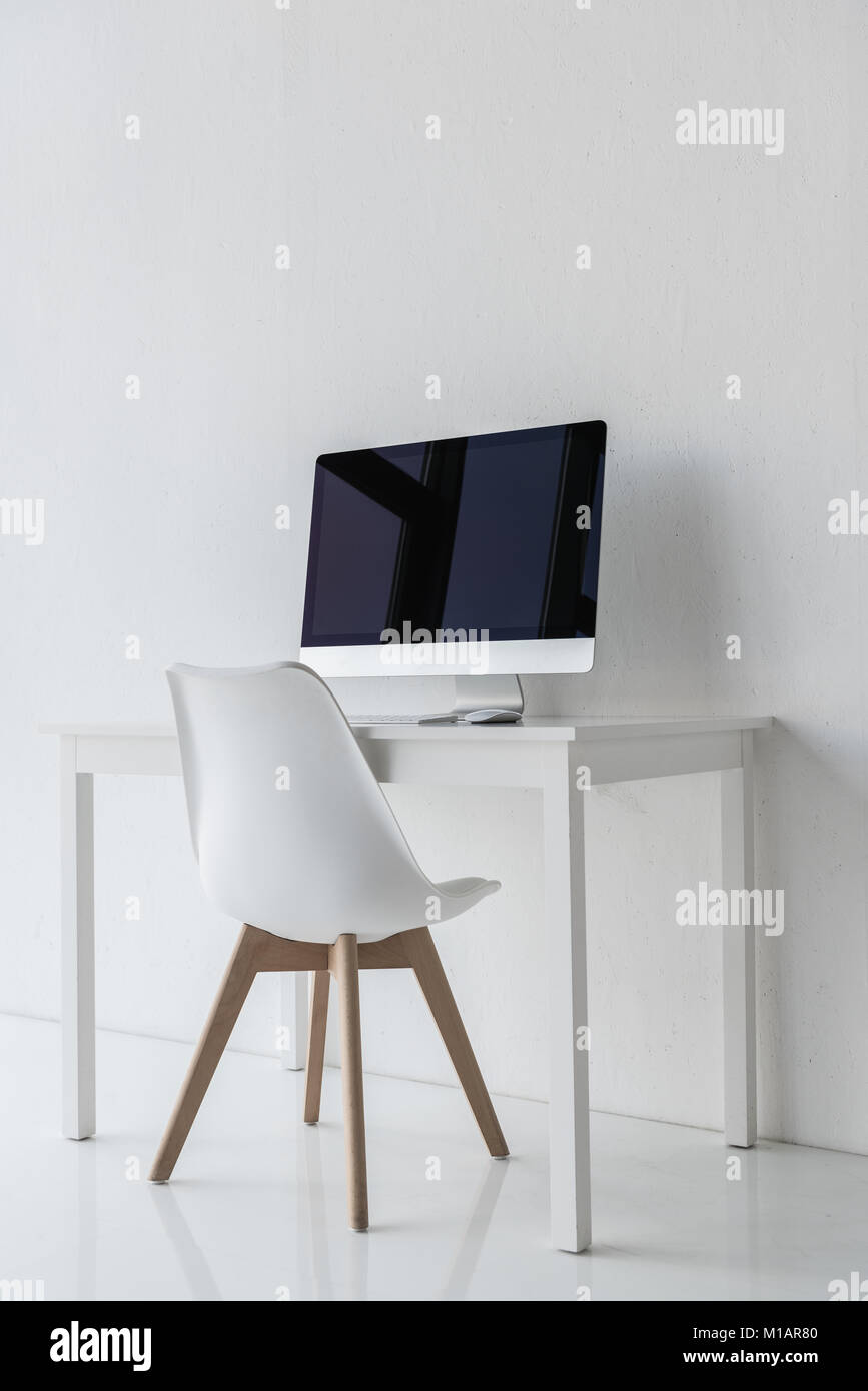 workplace with computer in modern office Stock Photo - Alamy