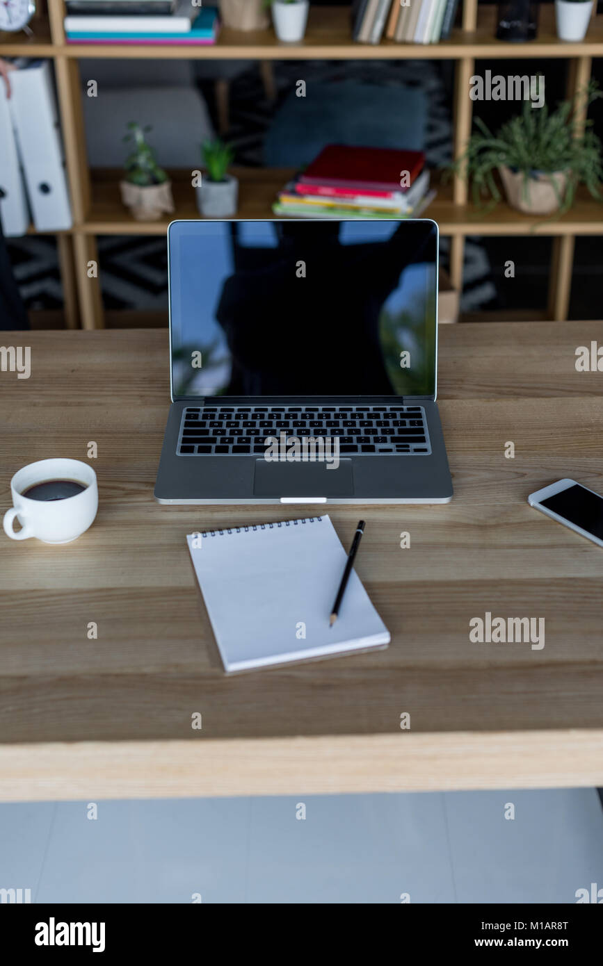 workplace with laptop computer Stock Photo - Alamy