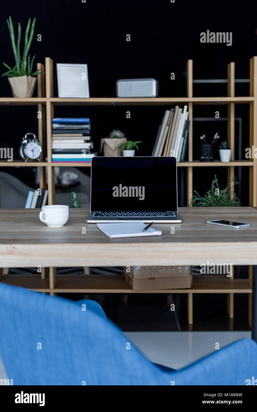 workplace with laptop computer Stock Photo - Alamy