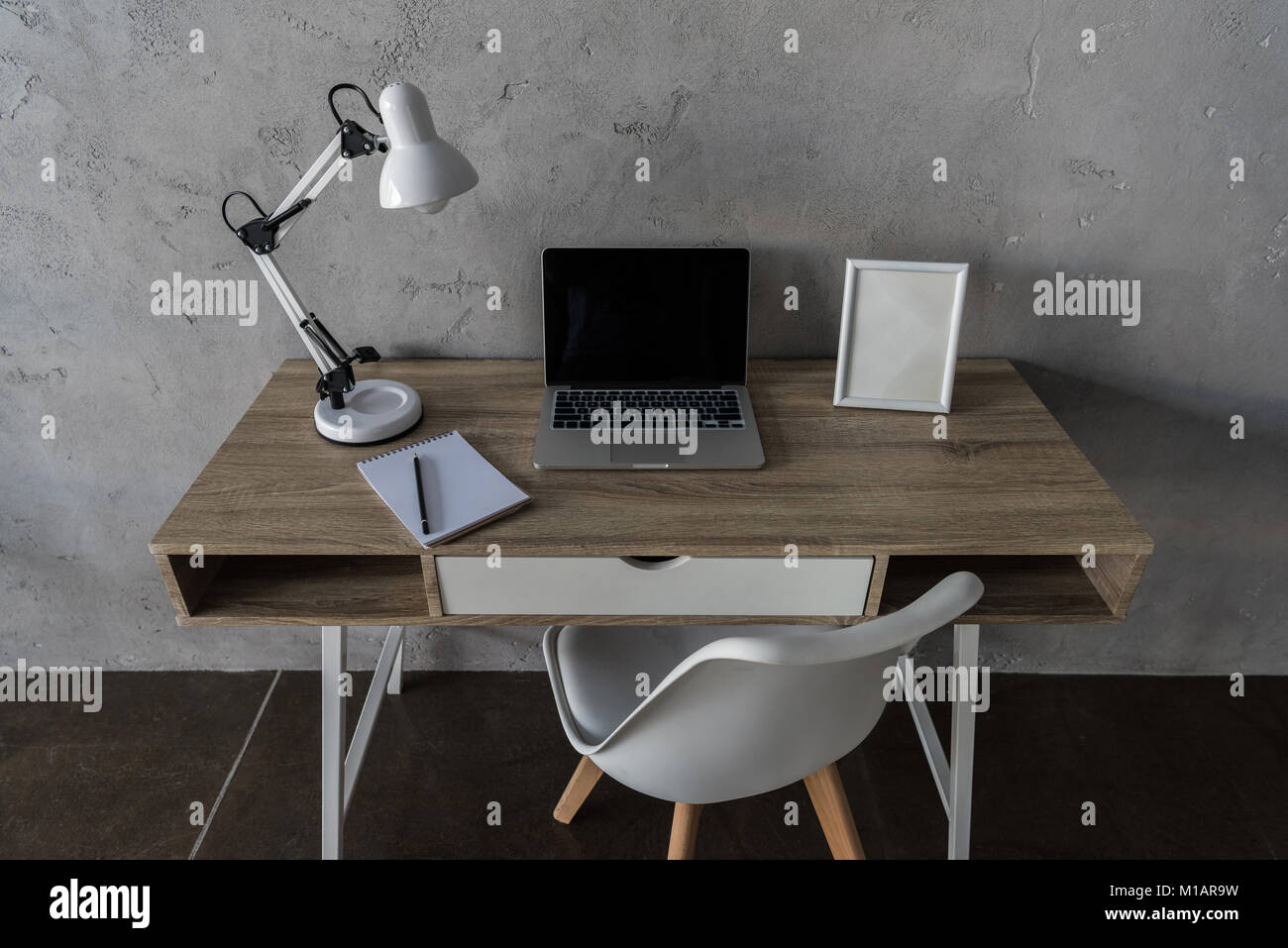 workplace with laptop computer Stock Photo - Alamy