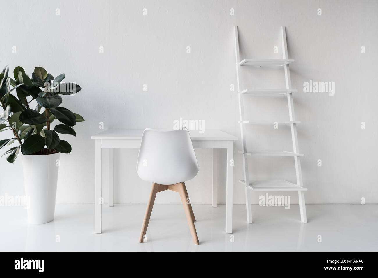 stylish white empty workplace Stock Photo - Alamy