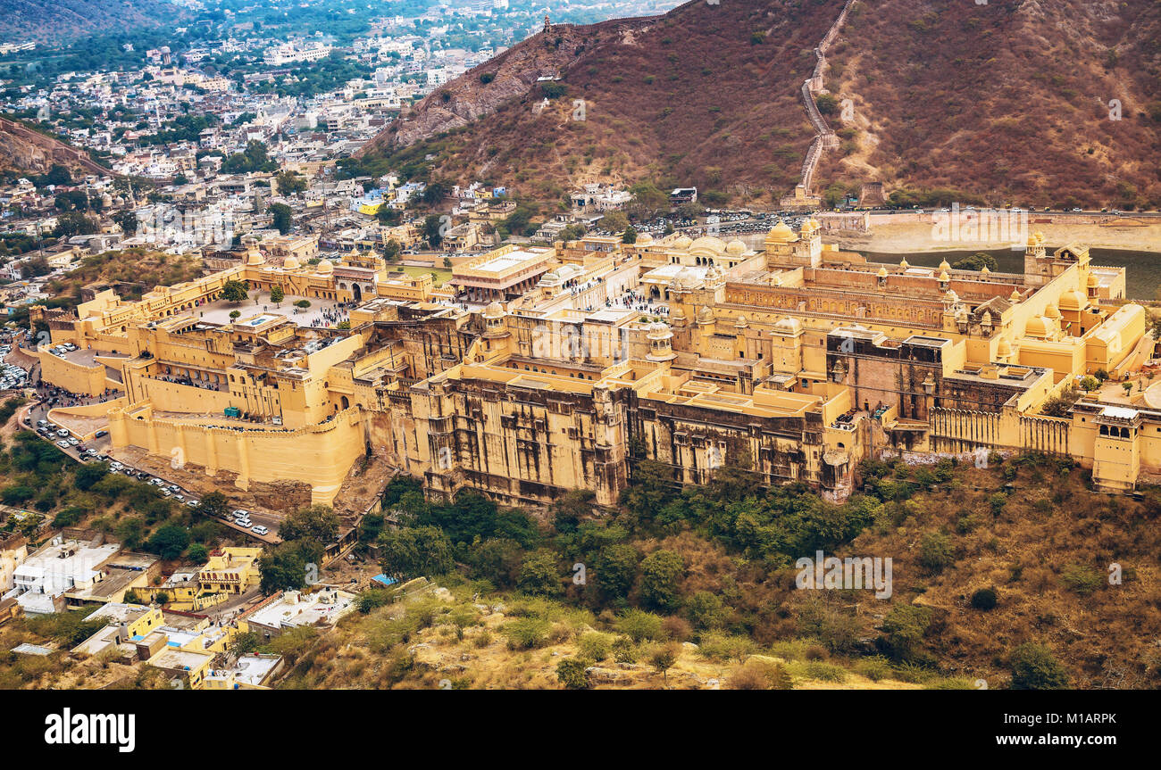 Amer Fort (Amber Fort) aerial view with Jaipur city landscape as seen ...